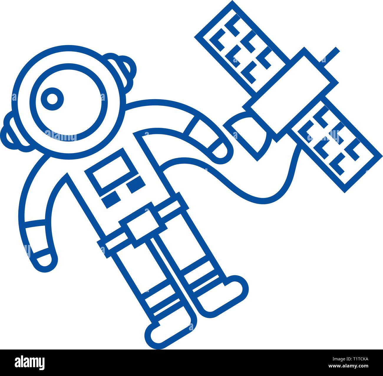 Spaceman in space with spaceship line icon concept. Spaceman in space ...