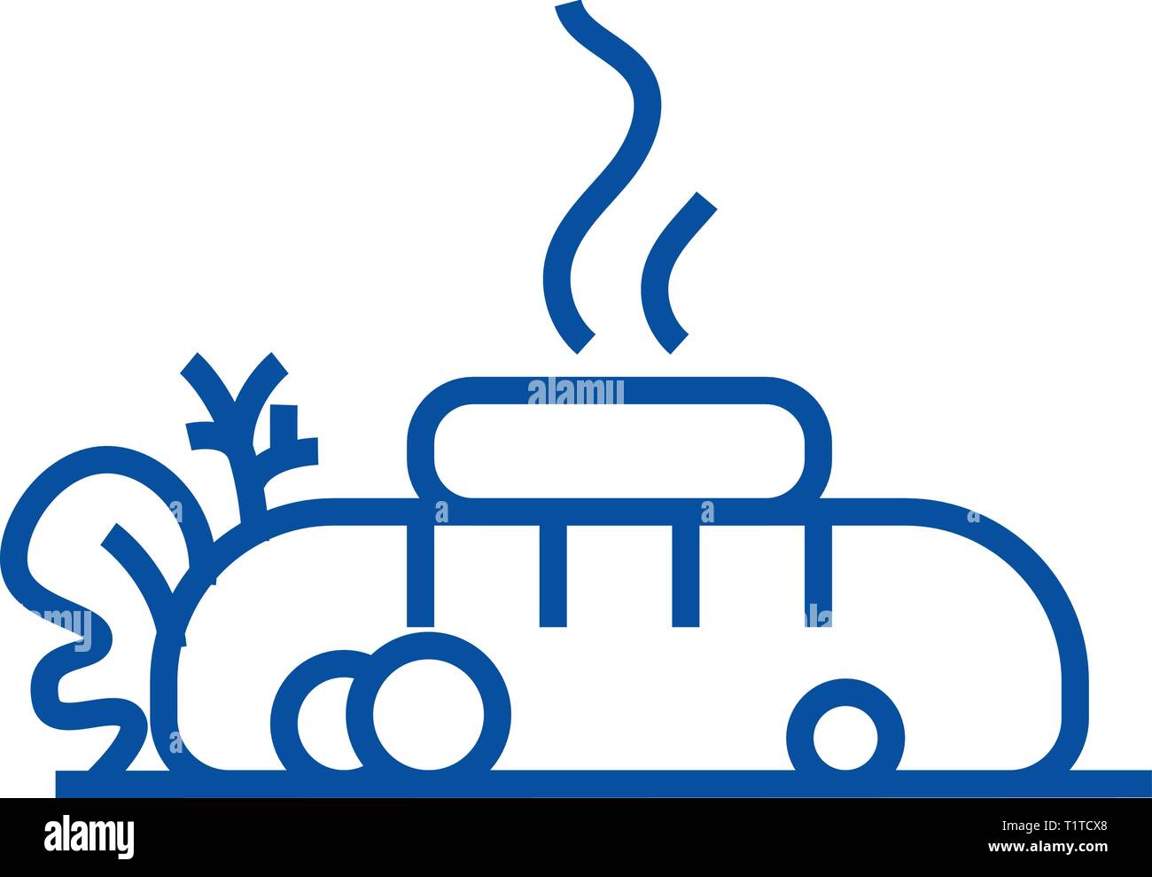 Steak,meat fried,bread with butter line icon concept. Steak,meat fried ...