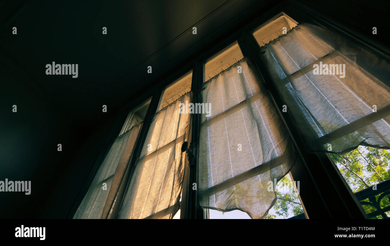 Window with net curtains Stock Photo - Alamy