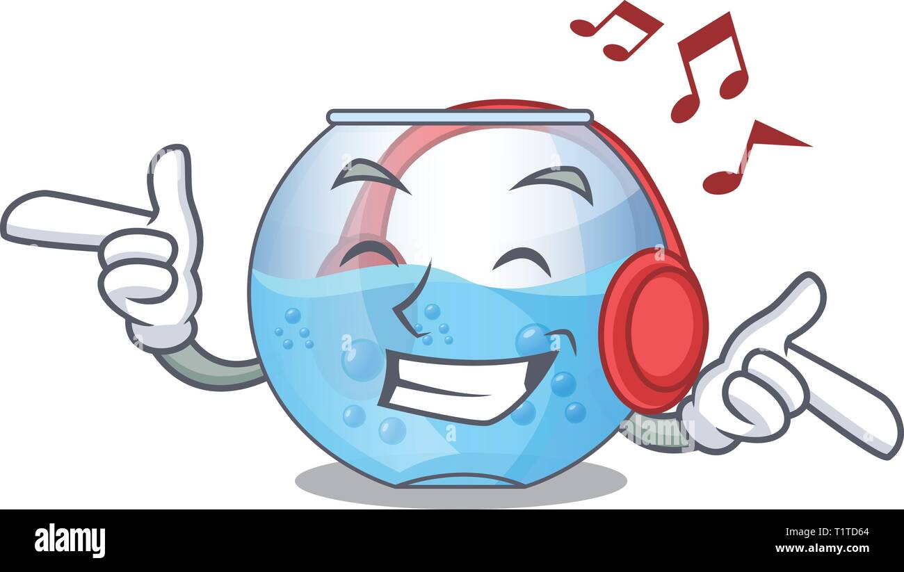 Listening music bowl aquarium in the character shape vector ...