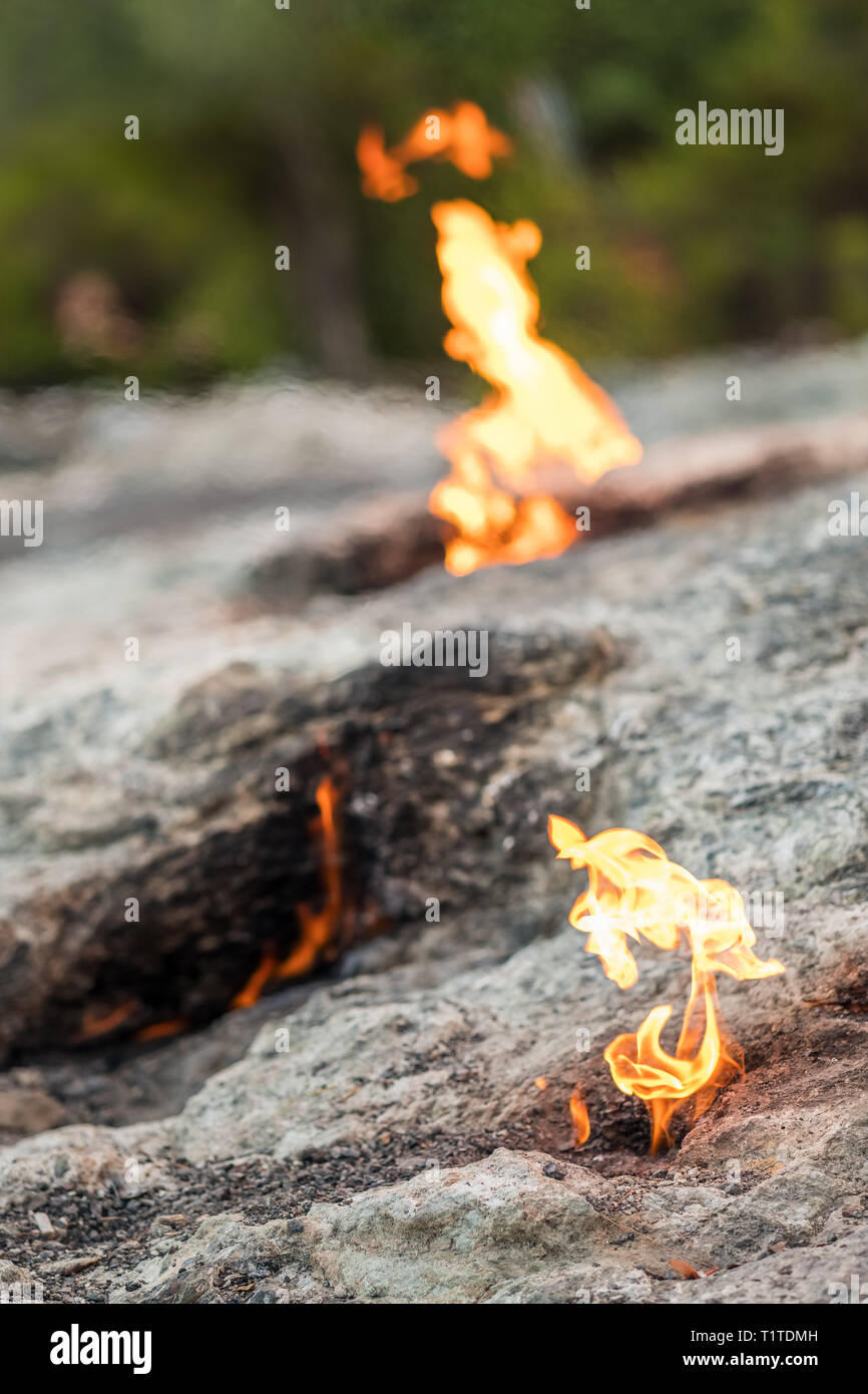 Flames of Chimera Mount from the underground in Cirali, Turkey Stock ...