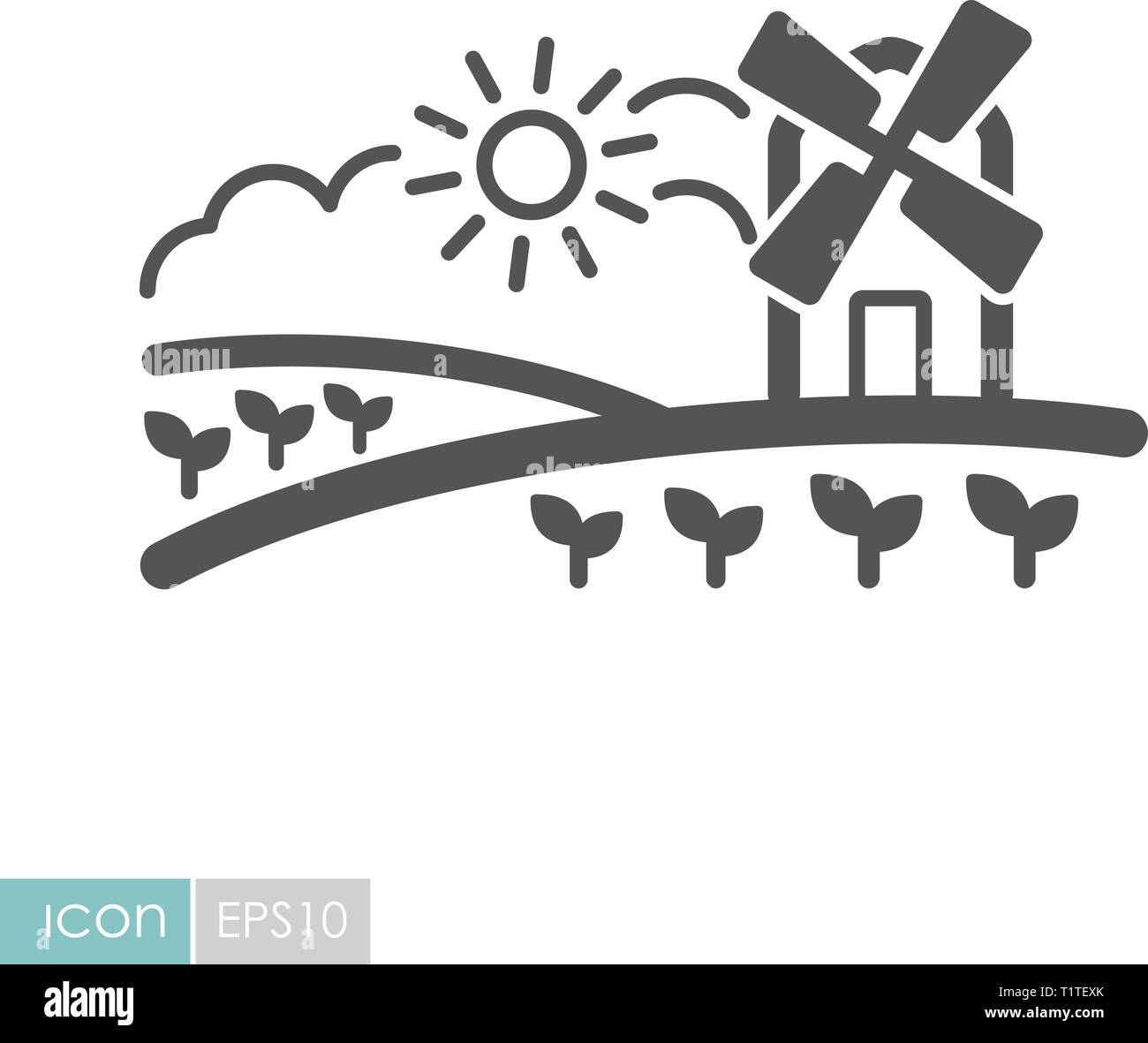 Rural landscape with windmill icon. Agriculture sign. Graph symbol for ...