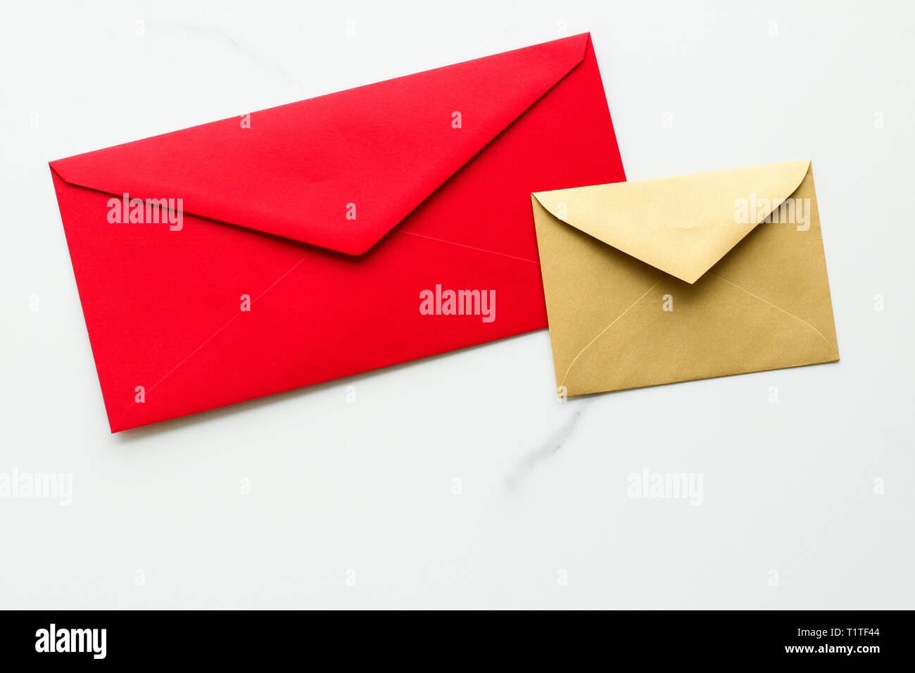 Communication, newsletter and business concept - Envelopes on marble ...