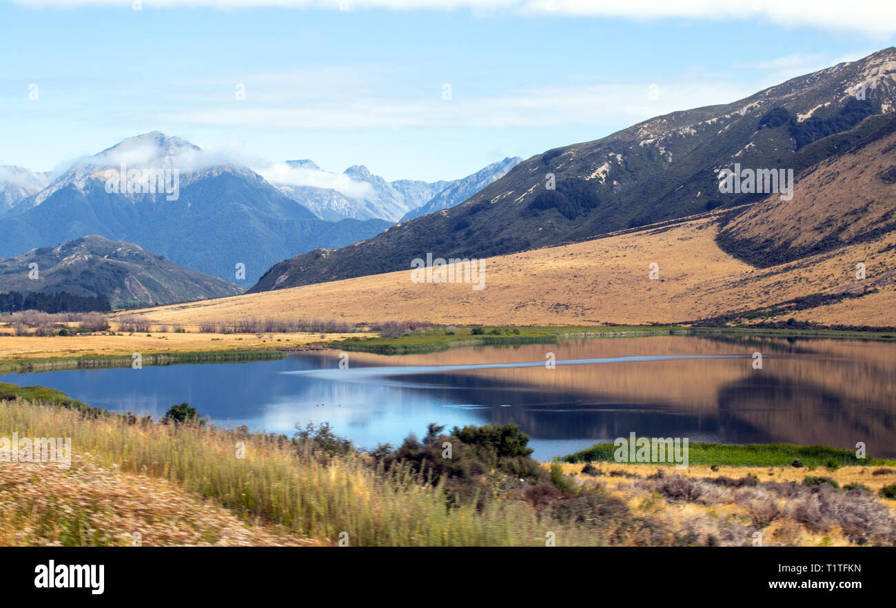 A view of Lake Sarah, Cass, from the train from Christchurch to ...