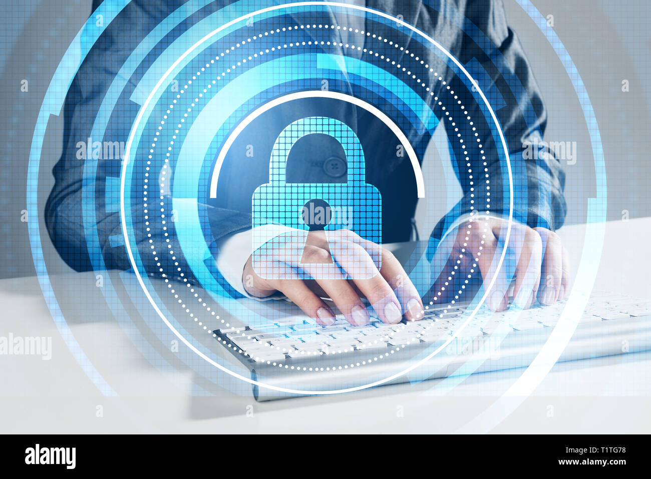 Internet security concept with woman typing password on keyboard Stock ...