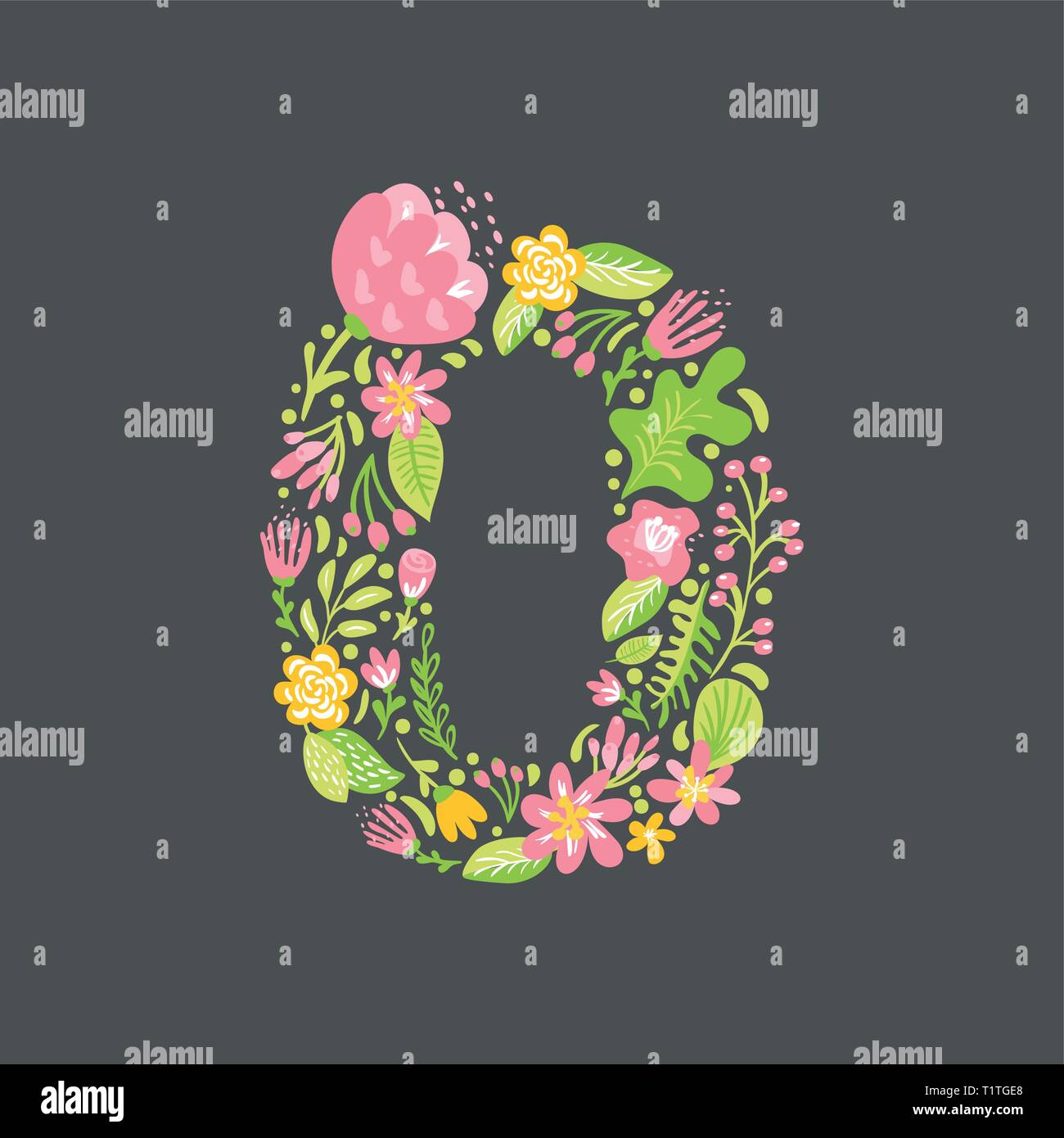 Floral summer Number 0 zero. Flower Capital wedding Uppercase Alphabet ...