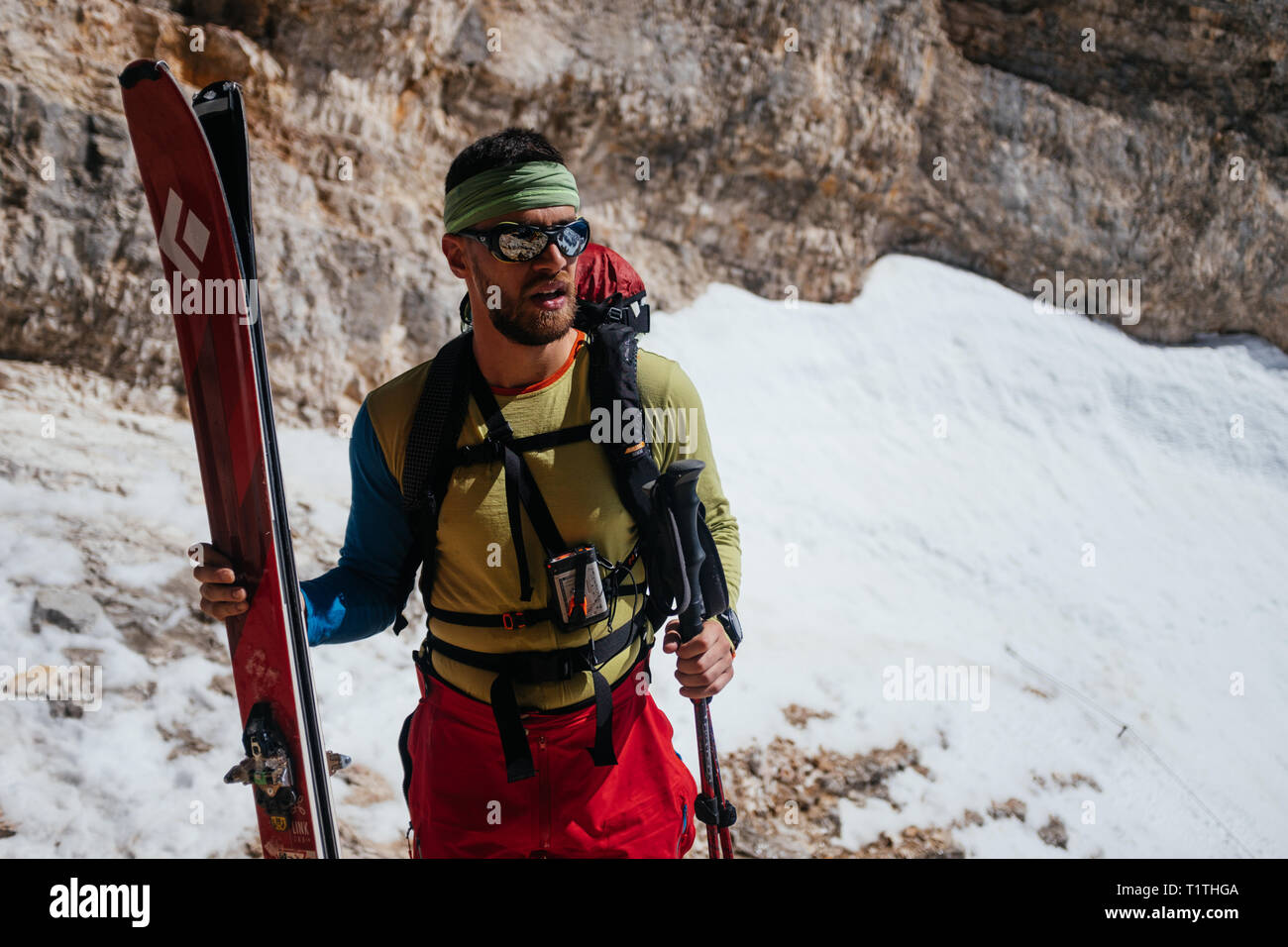 One man ski touring in Italian Alps Stock Photo - Alamy