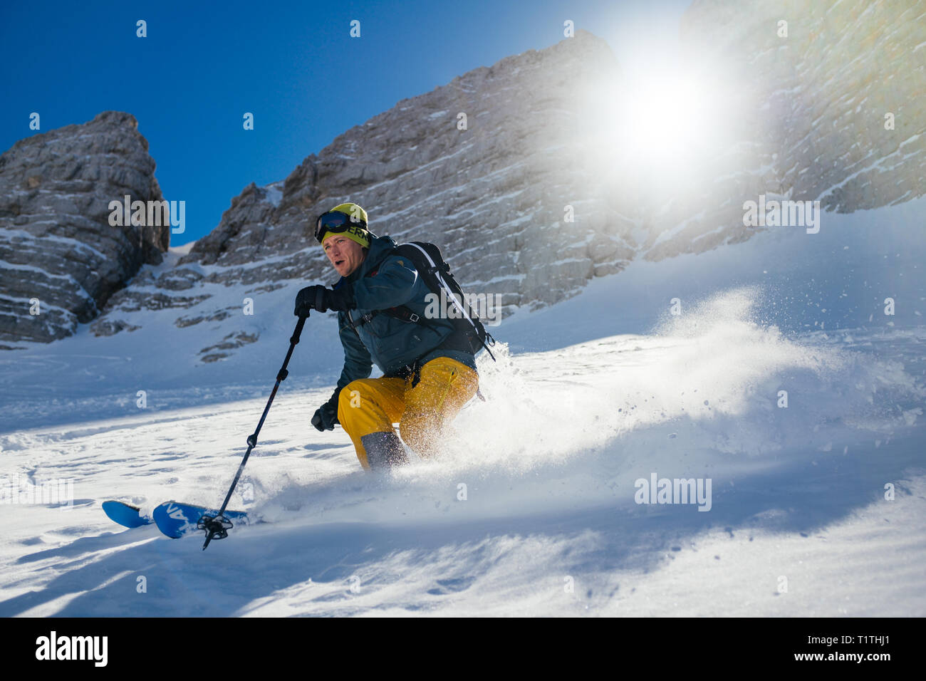 One man ski touring in Italian Alps Stock Photo - Alamy