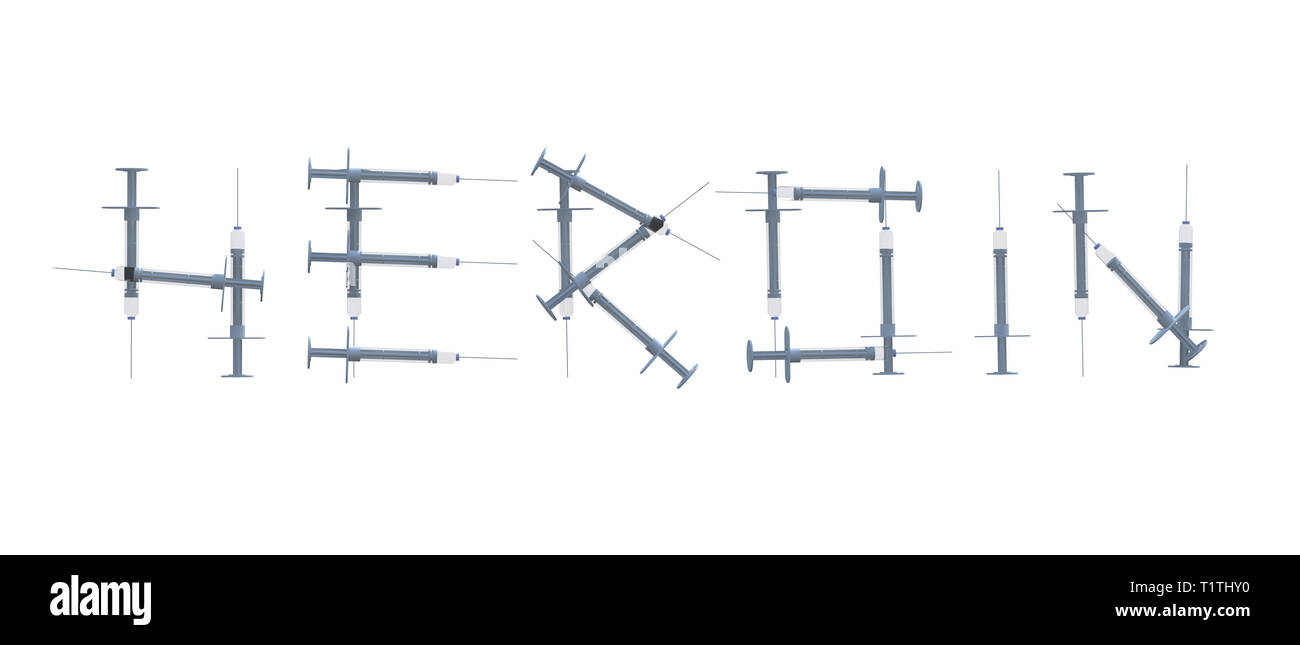 word heroin written with syringes, 3d illustration Stock Photo - Alamy