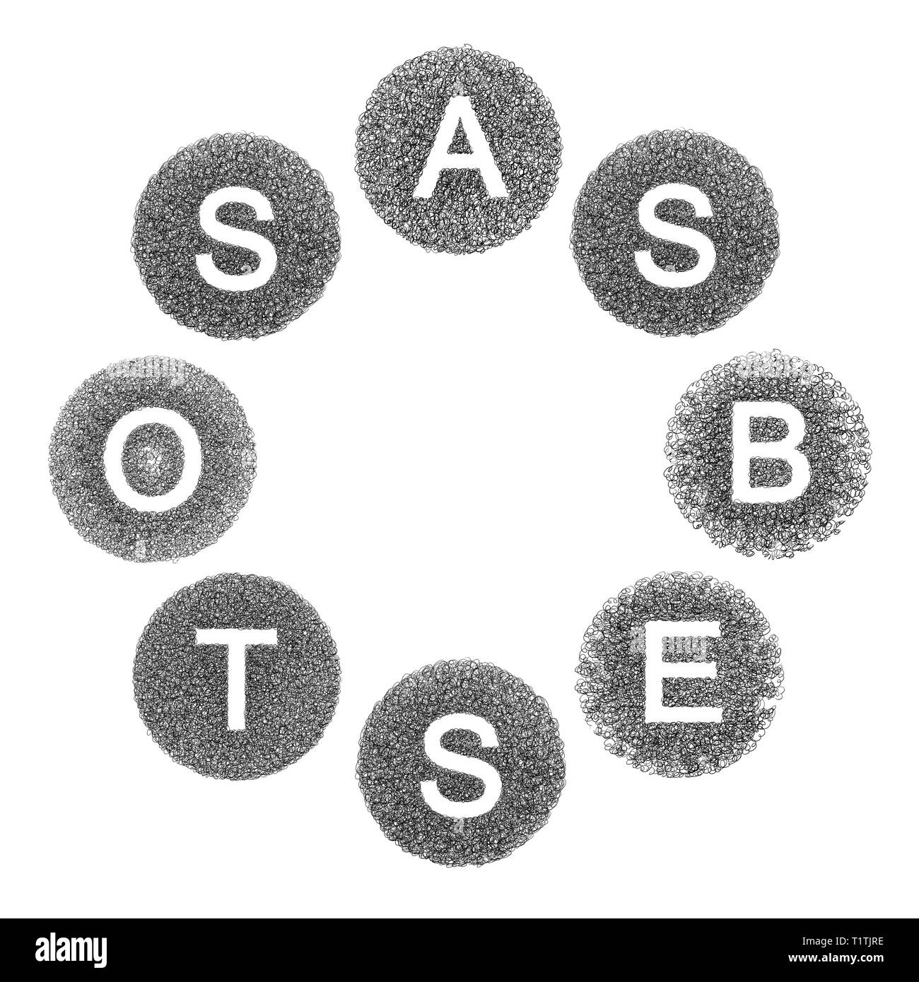 The word asbestos written with letters whose graphic resembles the ...