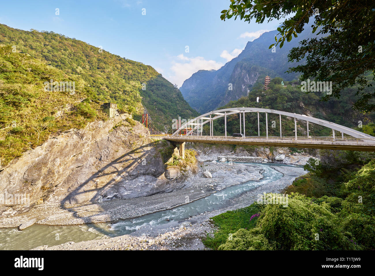 Beautiful scenic of Tianfeng pagoda with Tianxiang bridge by recreation ...