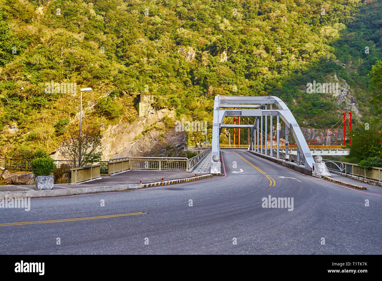 Road scenic with Tianxiang bridge by recreation area in Taroko national ...