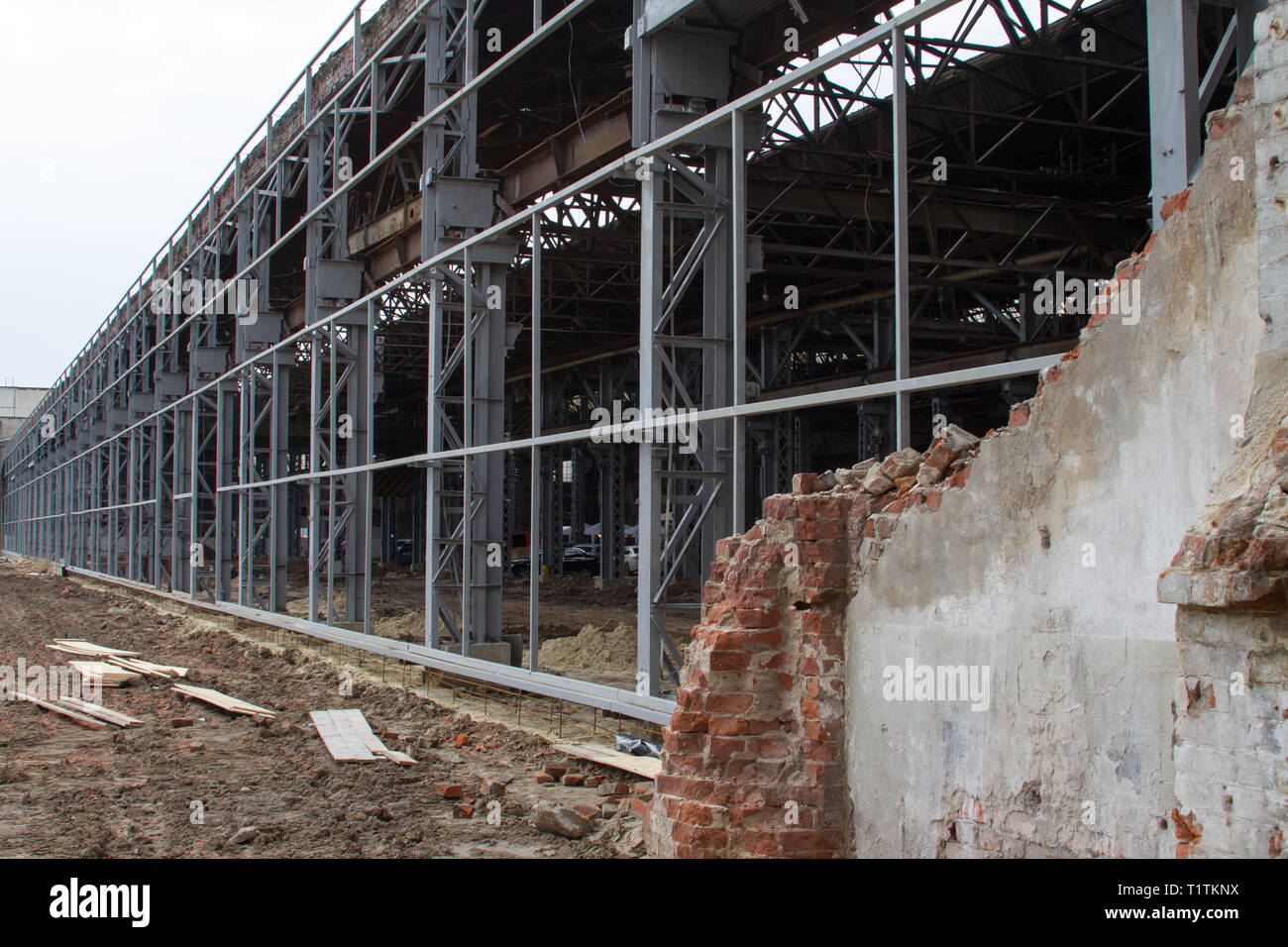 Building and construction materials for sale stored on metal shelves ...