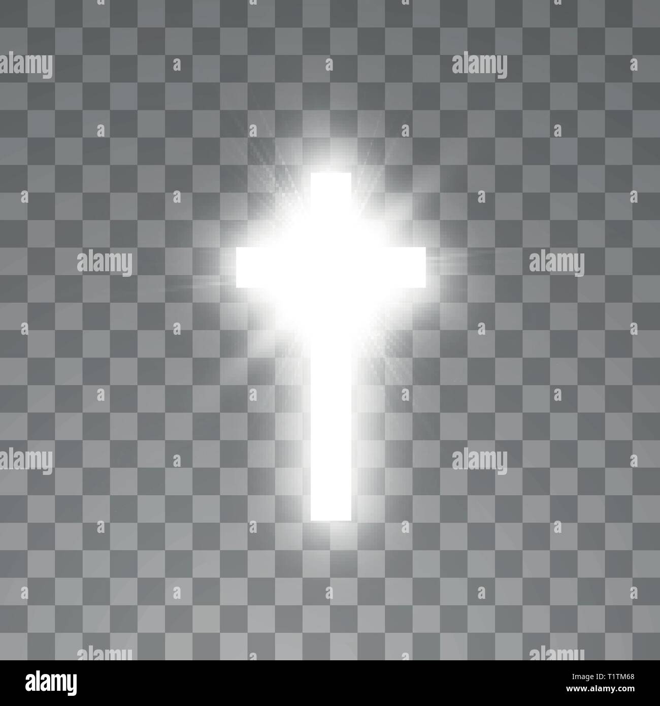 Shining white cross on transparent background. Glowing saint cross ...