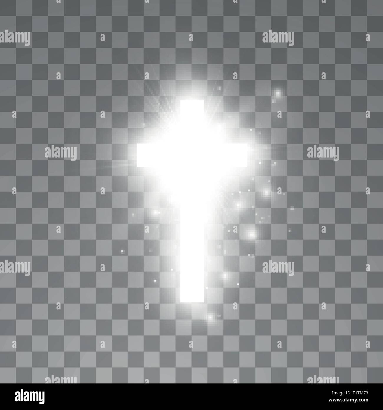 Shining white cross on transparent background. Glowing saint cross ...