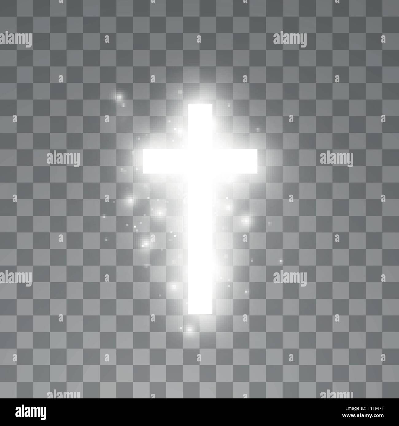 Shining white cross on transparent background. Glowing saint cross ...