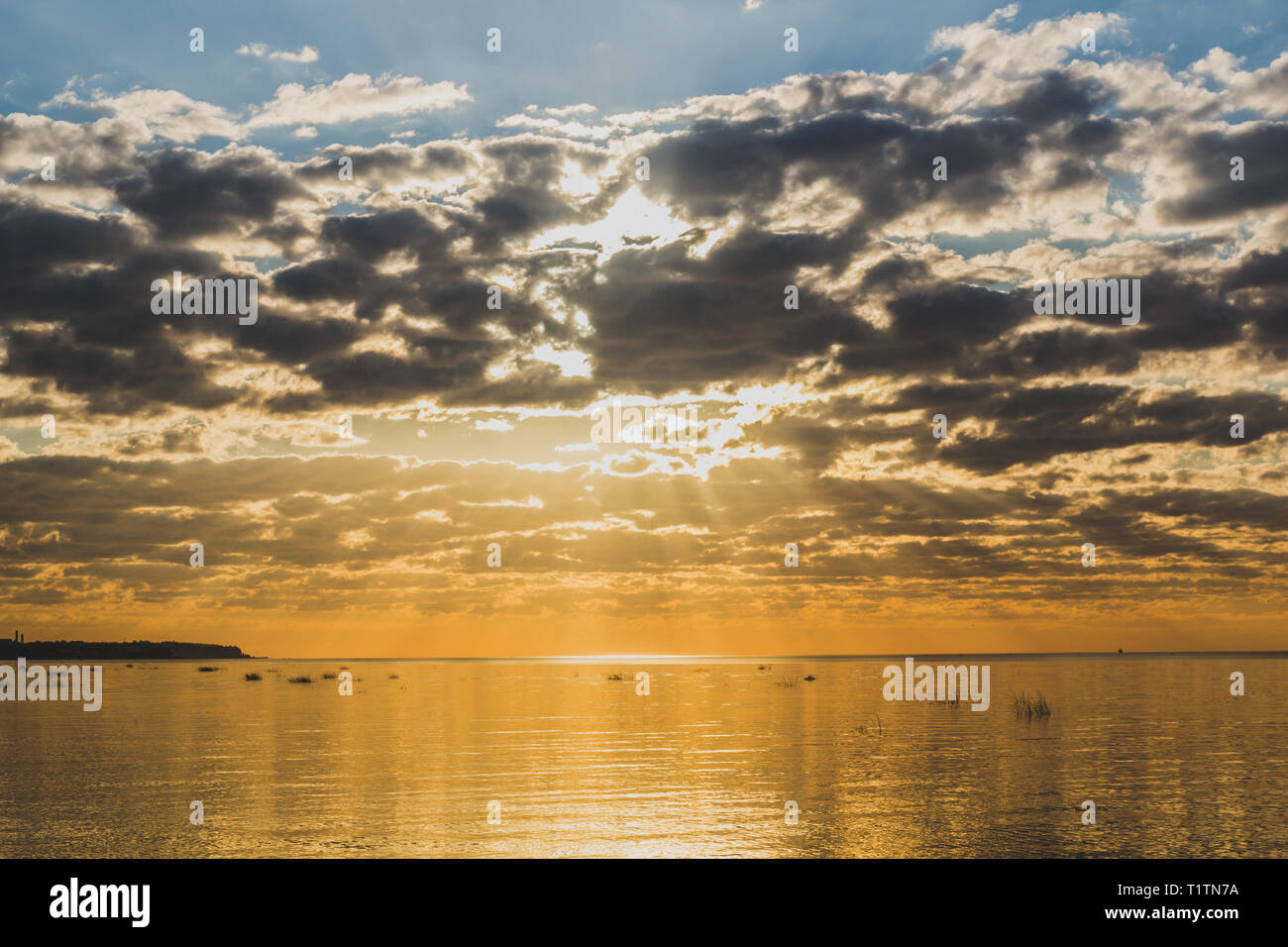 Unusual sunset on the sea. Sea sunset background. Evening sunset Sea ...