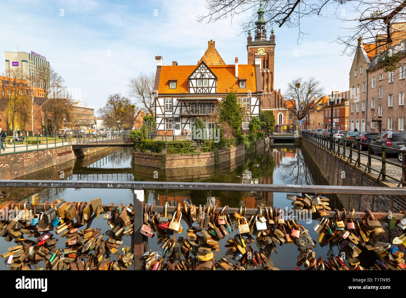Love Locks on Bridge near Miller's Cottage, Gdansk, Poland Stock Photo ...