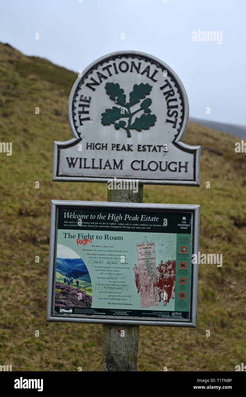 Information post on the mass tresspass up the William Clough path onto ...