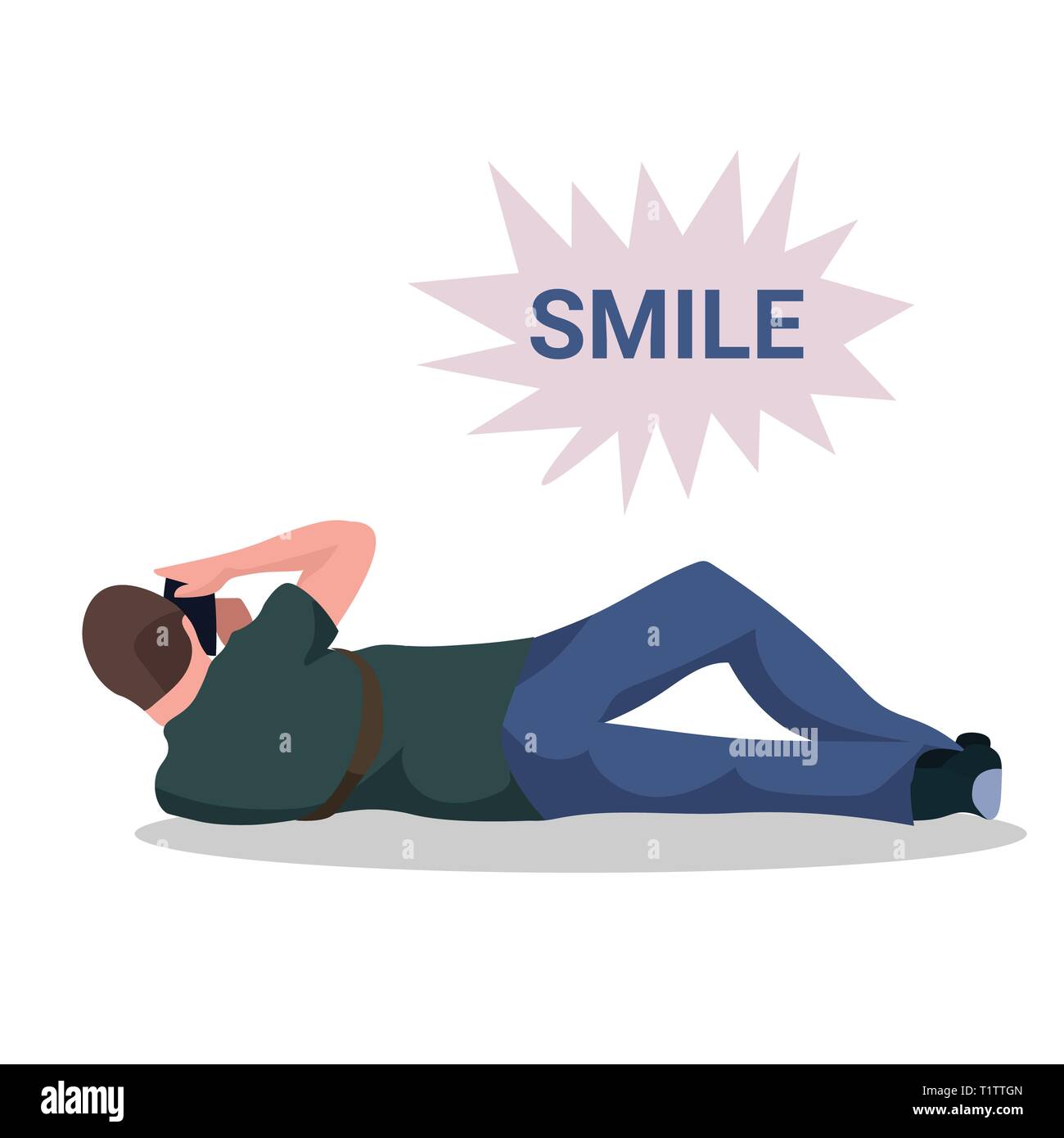 man photographer taking photo with camera on lying pose male character ...