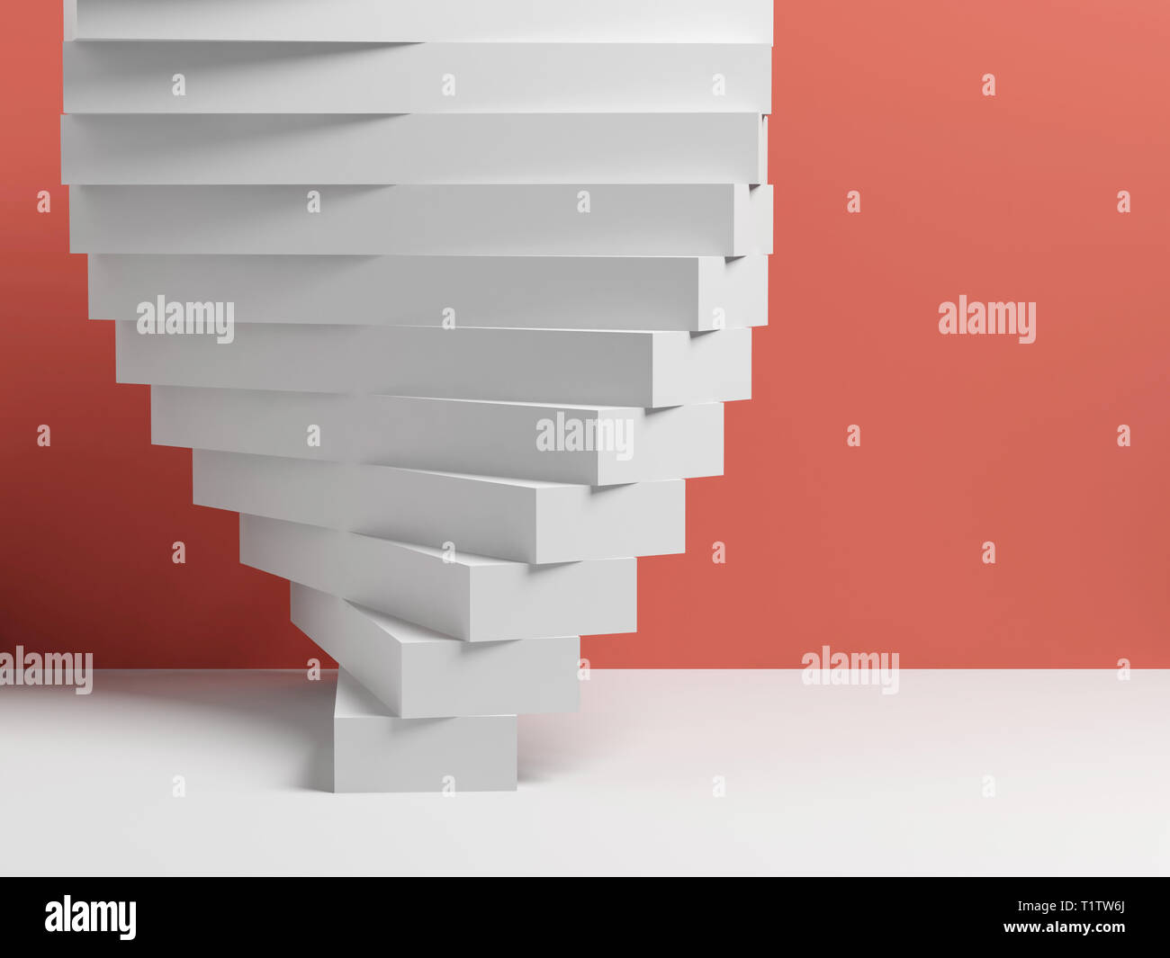 Abstract white parametric installation of boxes over pink wall ...