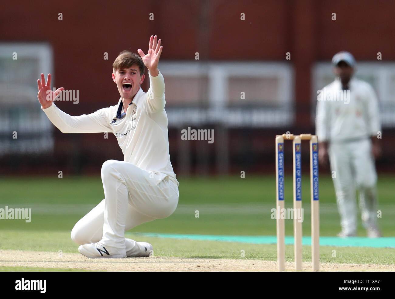 Cambridge MCCU's Luke Chapman appeals a LBW during day four of the ...
