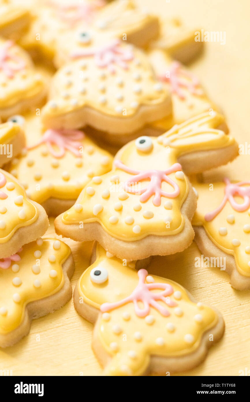 Easter sugar cookies decorated with royal icing of different colors ...