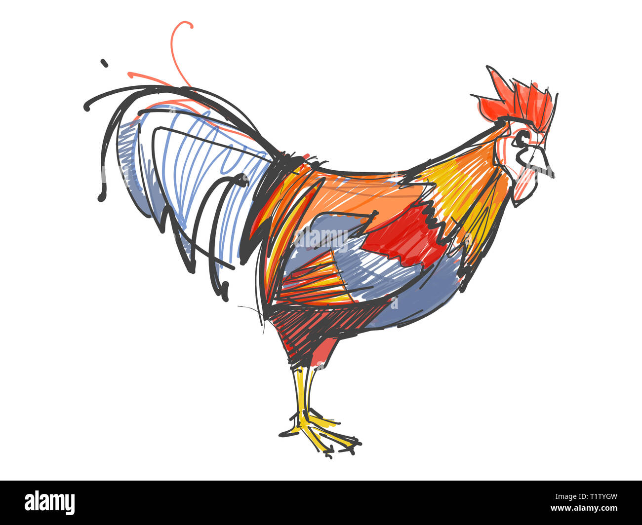 Hand drawn digital illustration or drawing of a rooster Stock Photo - Alamy