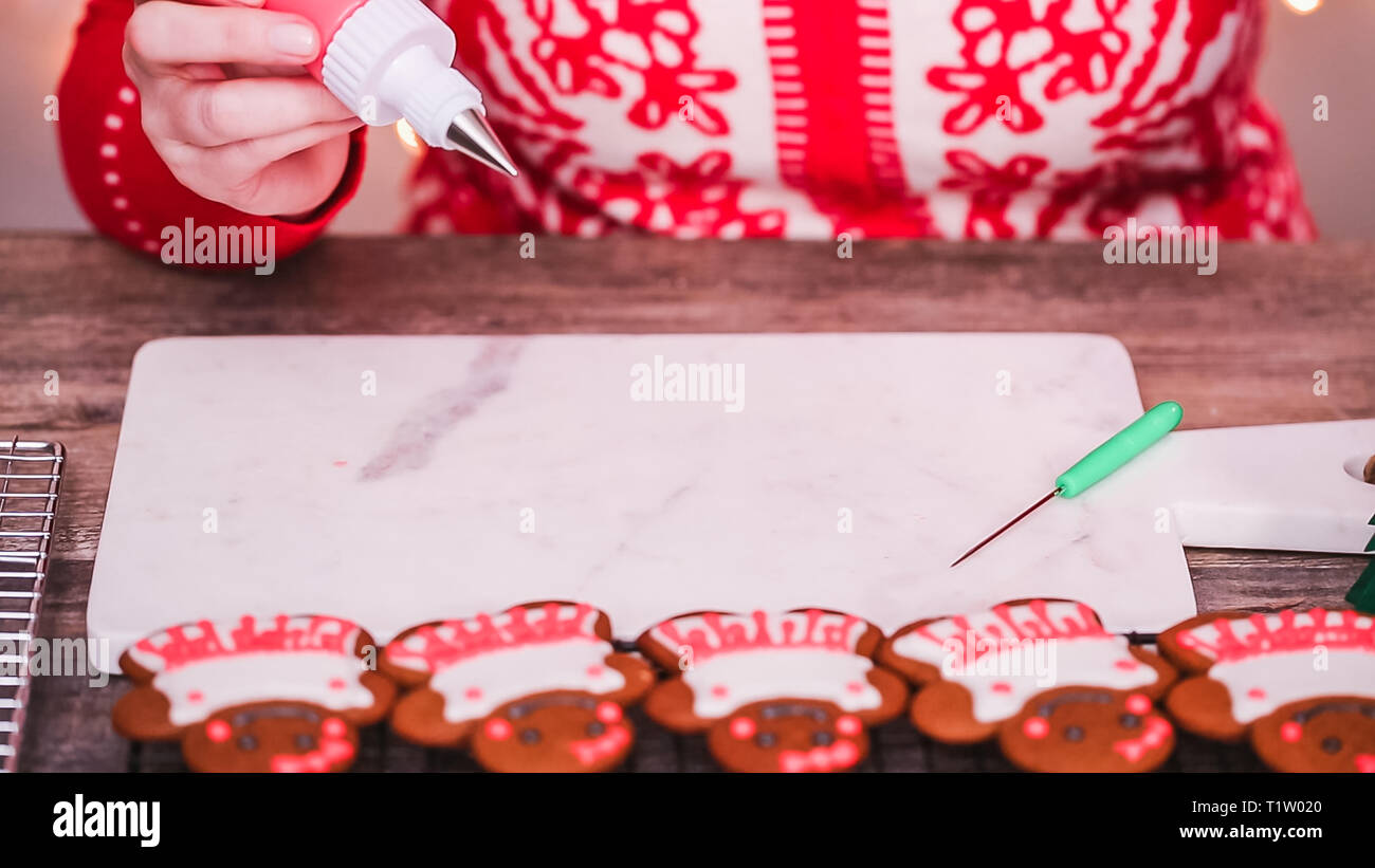 Step by step. Decorating gingerbread cookies with royal icing Stock ...