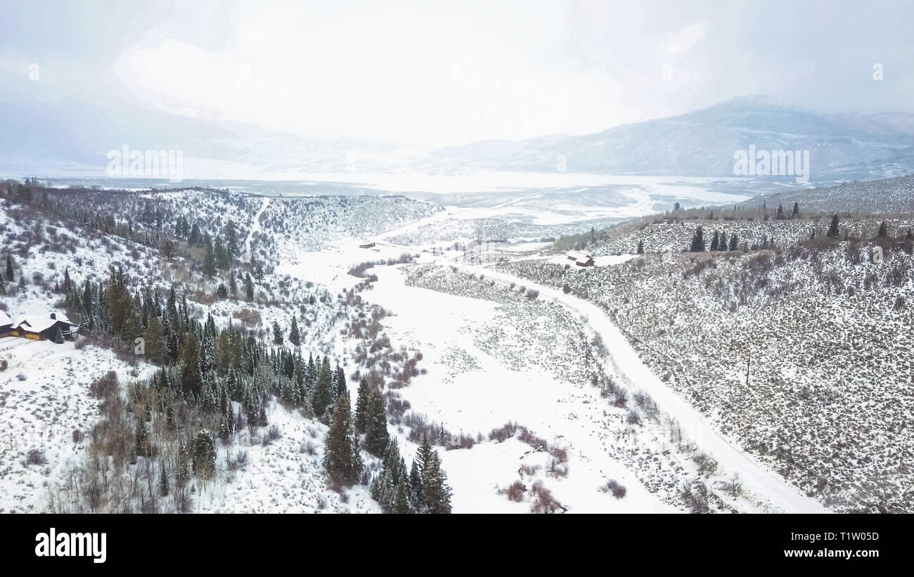 Aerial view of mountains in the Winter Stock Photo - Alamy