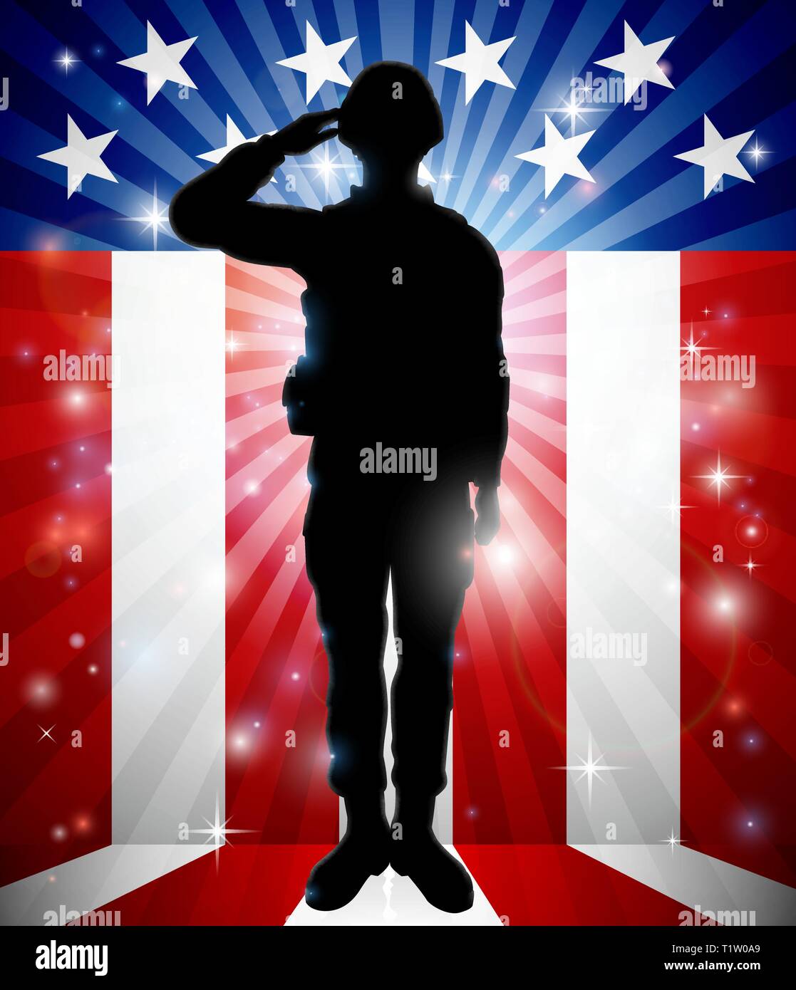 Soldier Saluting American Flag Background Stock Vector Image & Art - Alamy