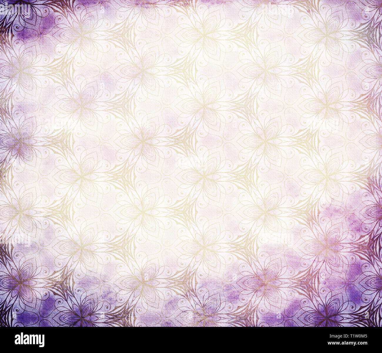 Vintage wall-paper vignettes with an abstract flower pattern, violet ...