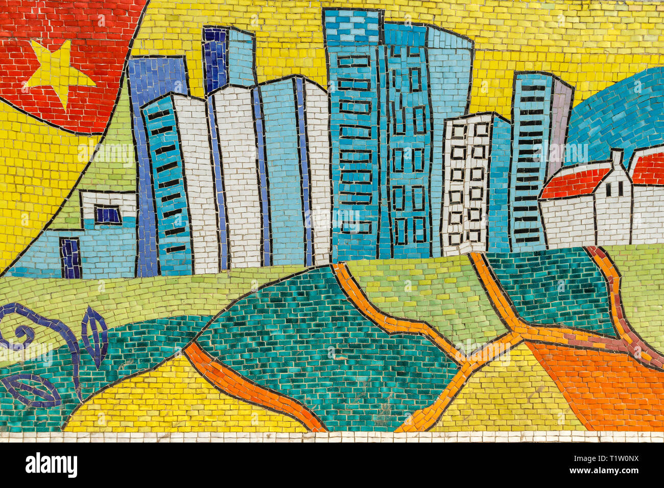 Hanoi Ceramic Mosaic Mural or Hanoi Ceramic Road. Vietnam. Depicting ...