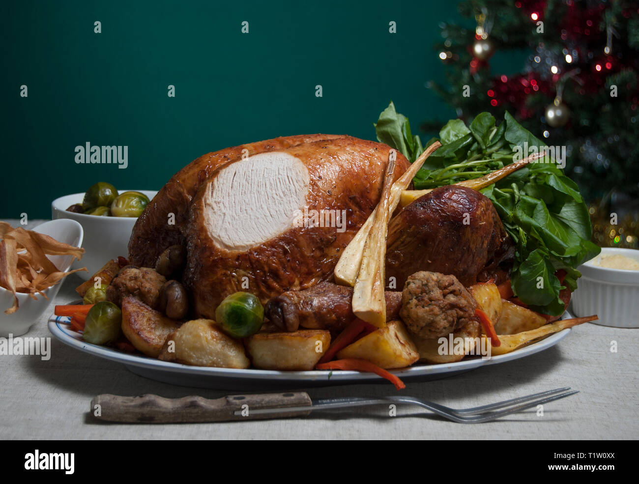 British Christmas roast turkey dinner Stock Photo - Alamy