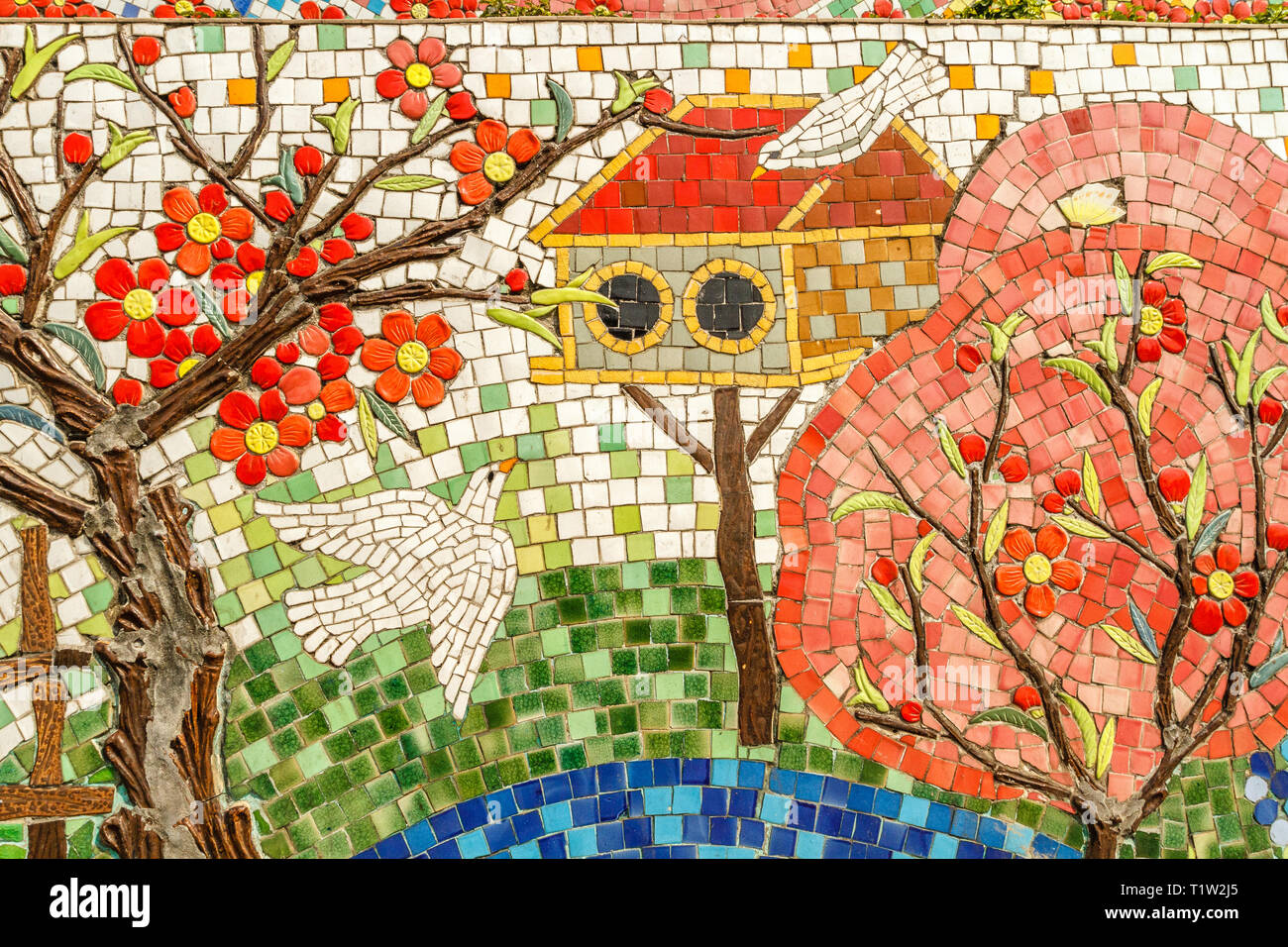Hanoi Ceramic Mosaic Mural or Hanoi Ceramic Road. Vietnam. Depicting ...