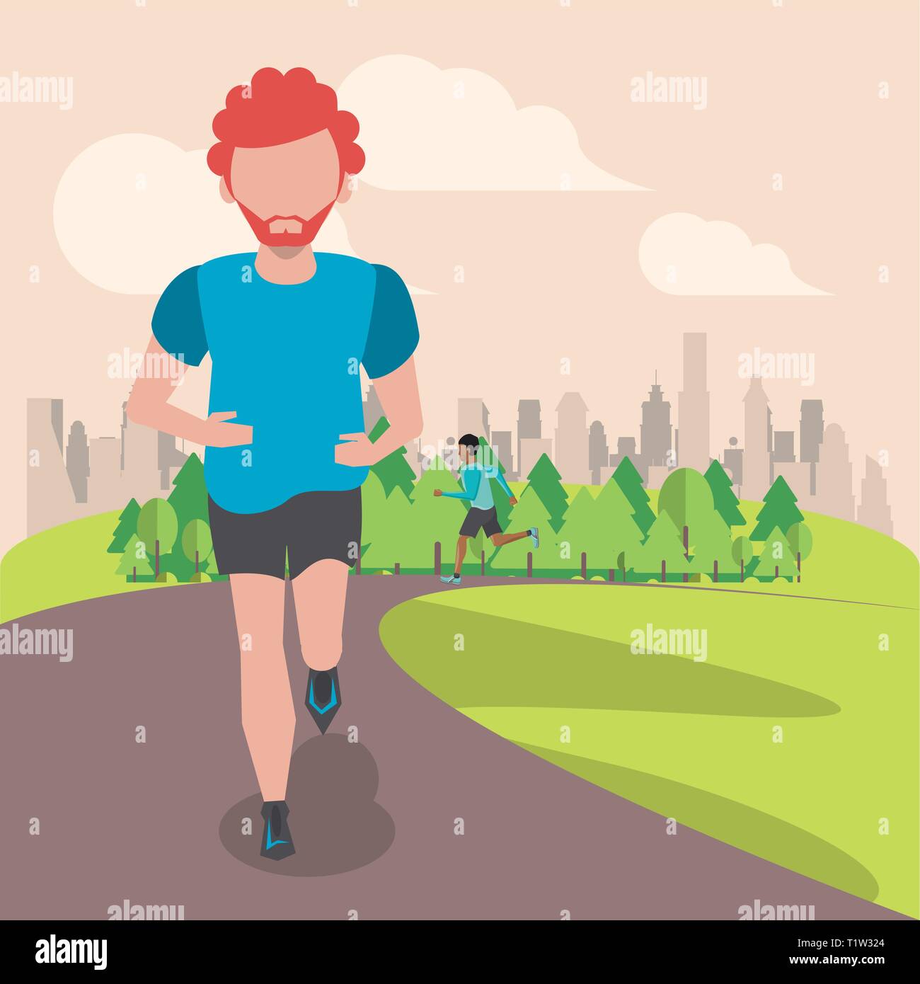 Cartoon running workout runner run outdoor at park fitness track hi-res ...