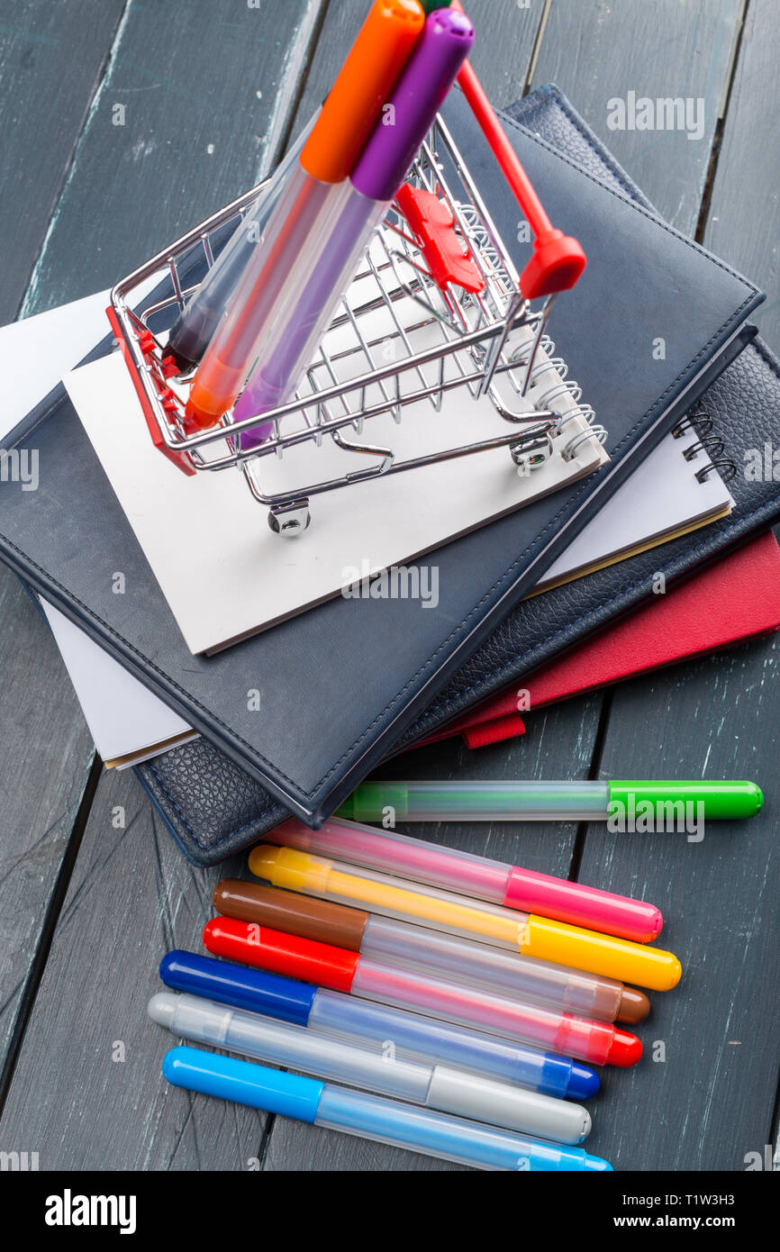 clean sheets on table with markers Stock Photo - Alamy