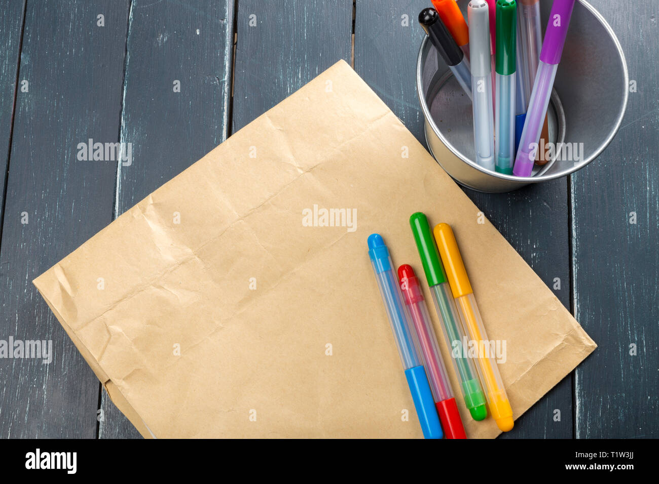 clean sheets on table with markers Stock Photo - Alamy
