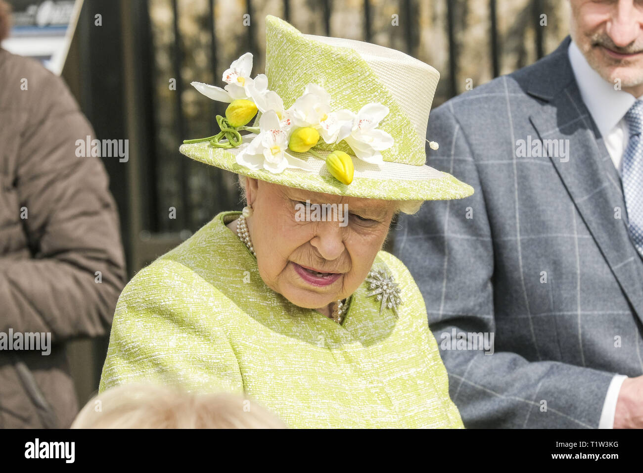 Queen Elizabeth II during a visit to Manor Farm Stables in Ditcheat ...