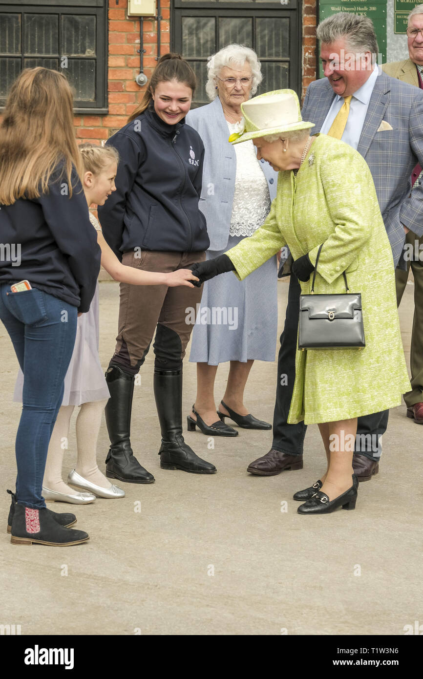 Queen Elizabeth II during a visit to Manor Farm Stables in Ditcheat ...