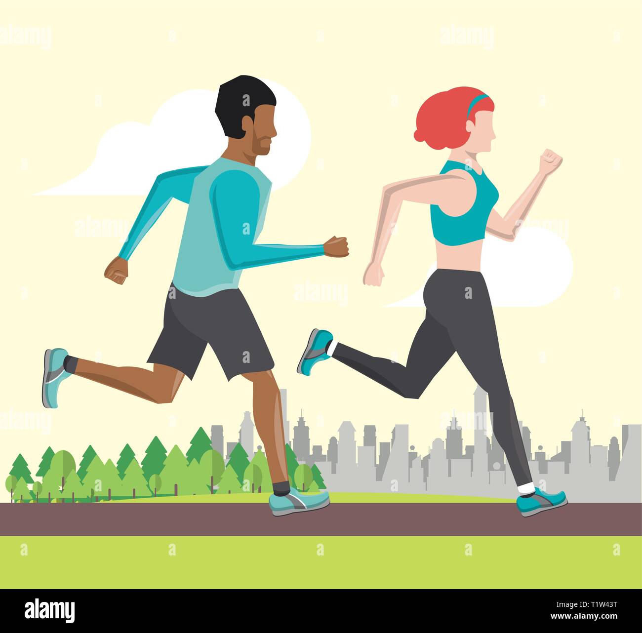 Fitness couple friends running Stock Vector Image & Art - Alamy