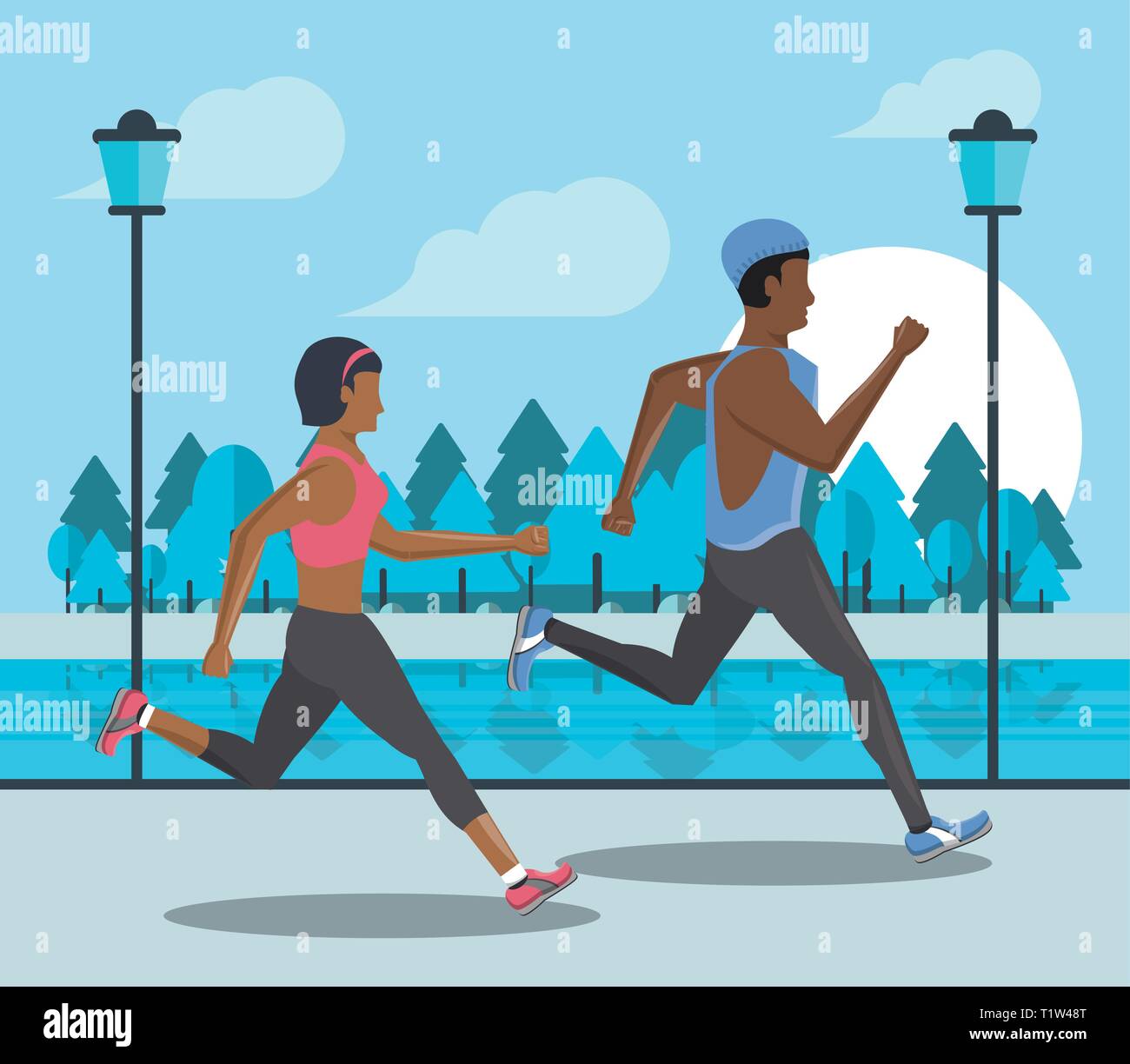 Fitness couple friends running Stock Vector Image & Art - Alamy