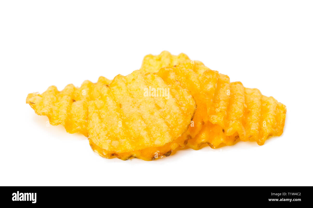 yellow potato chips isolated on white Stock Photo - Alamy