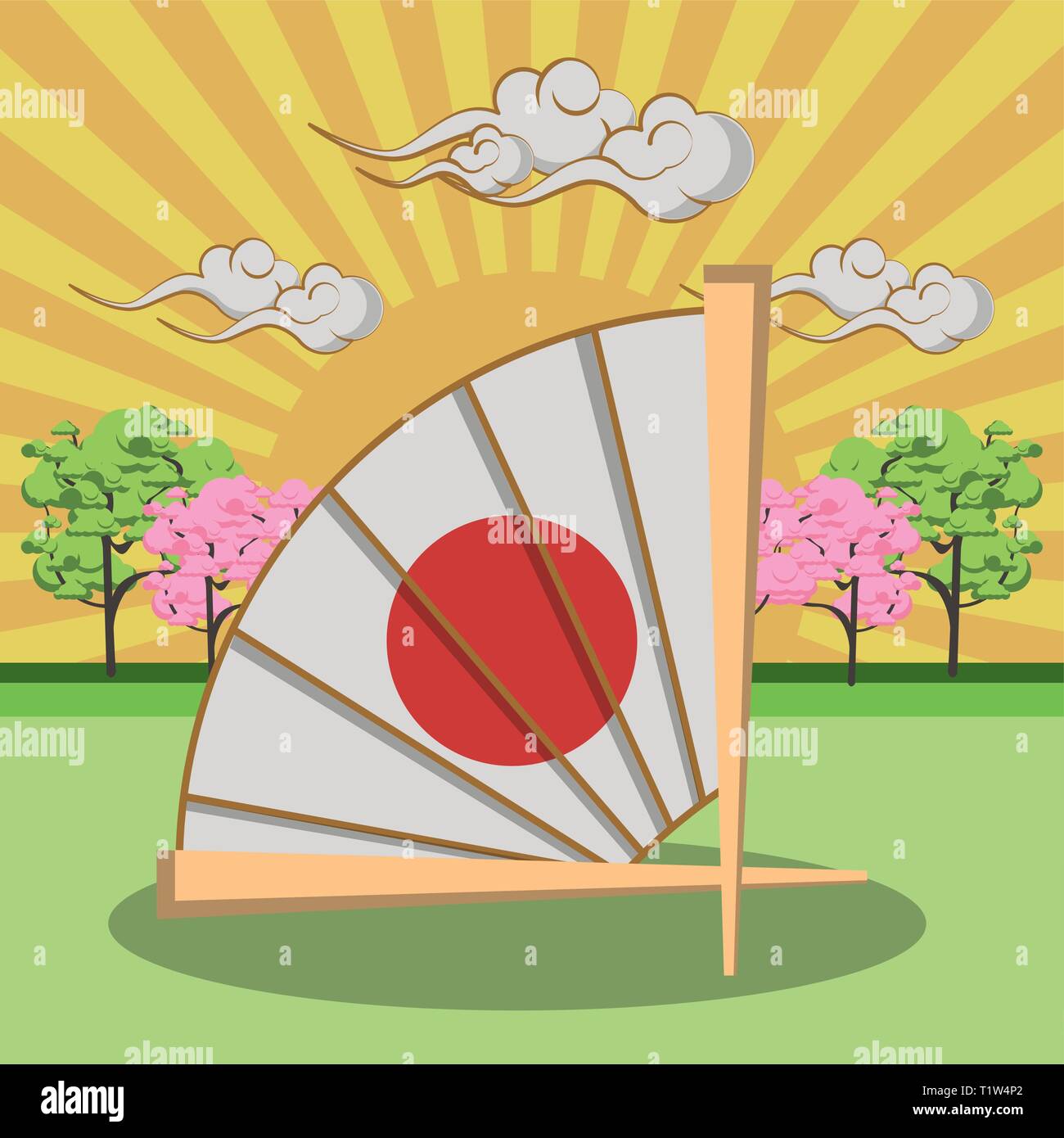 Japanese hand fan in landscape Stock Vector Image & Art - Alamy