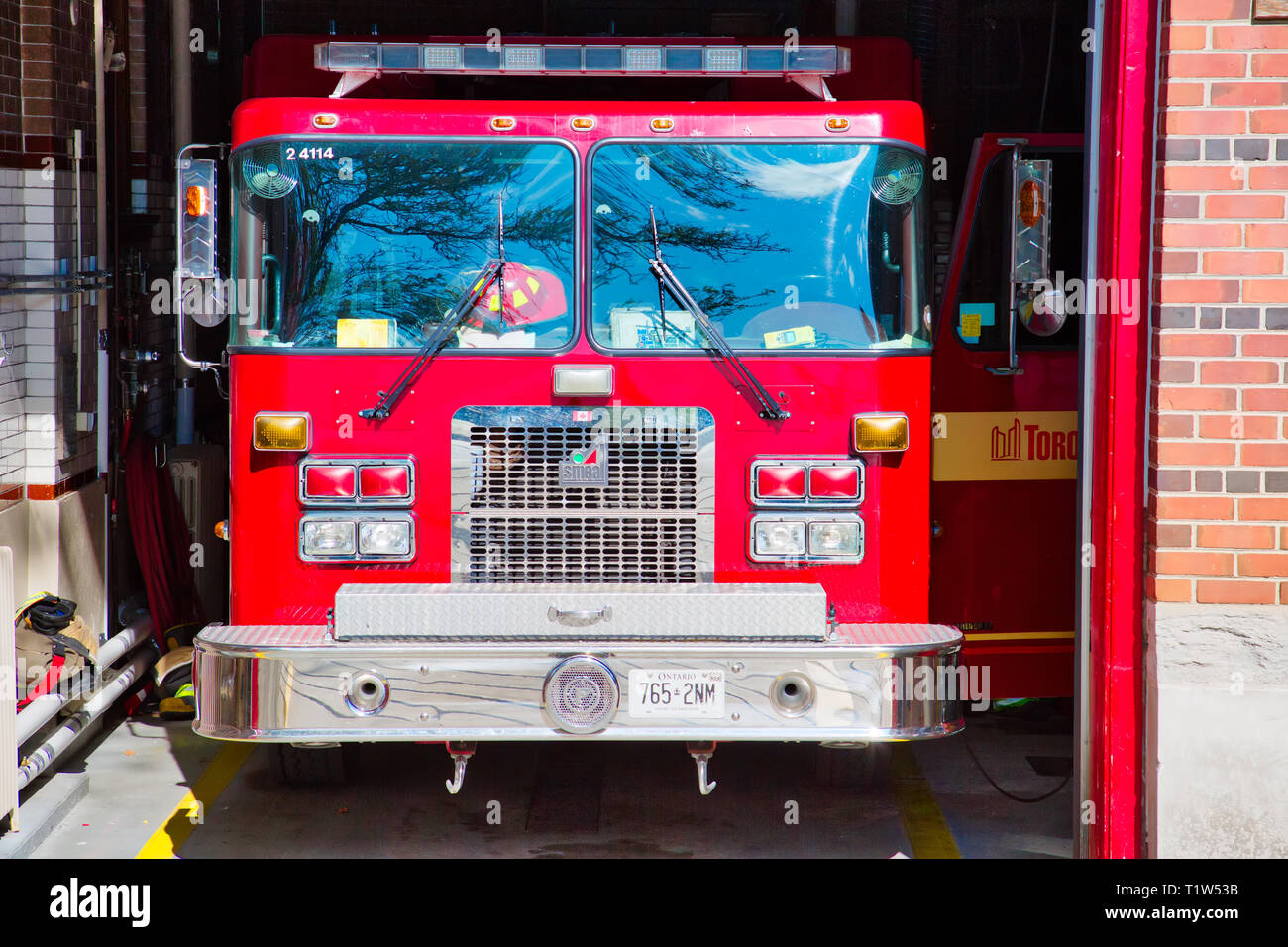 Toronto, Canada-20 October, 2017: Fire truck at a fire station ready to ...