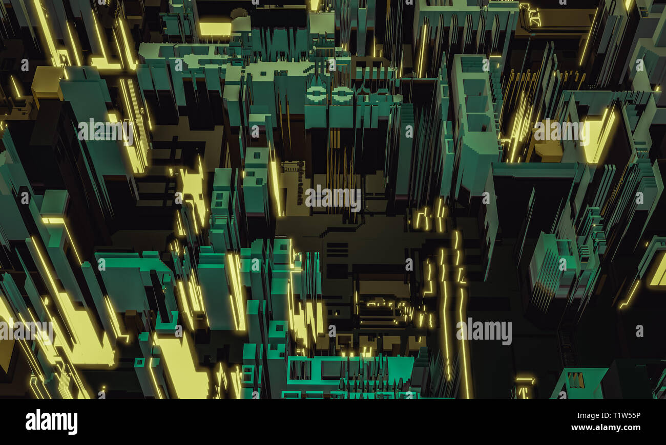 3d render digital abstract retro color building architecture fragment ...