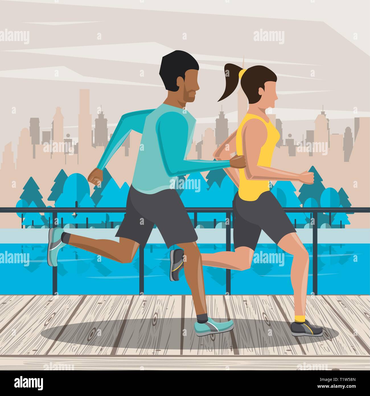 Fitness couple friends running Stock Vector Image & Art - Alamy