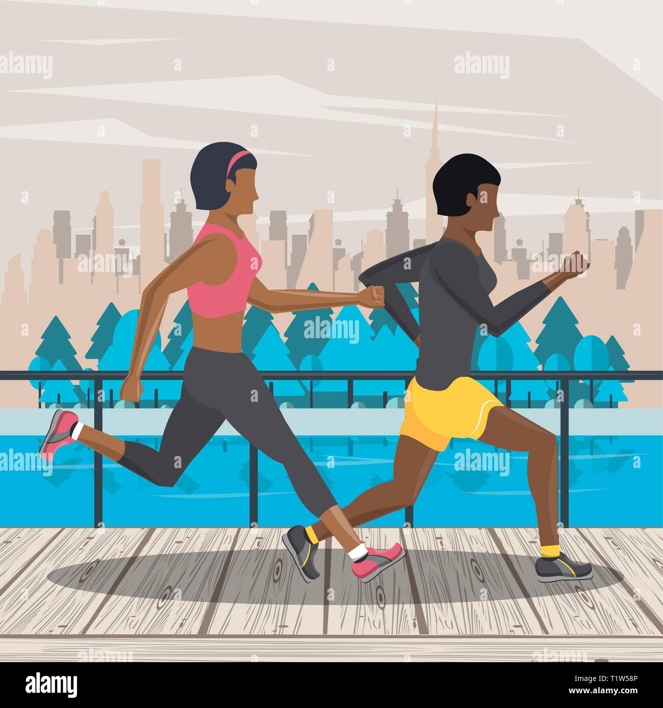 Fitness couple friends running Stock Vector Image & Art - Alamy