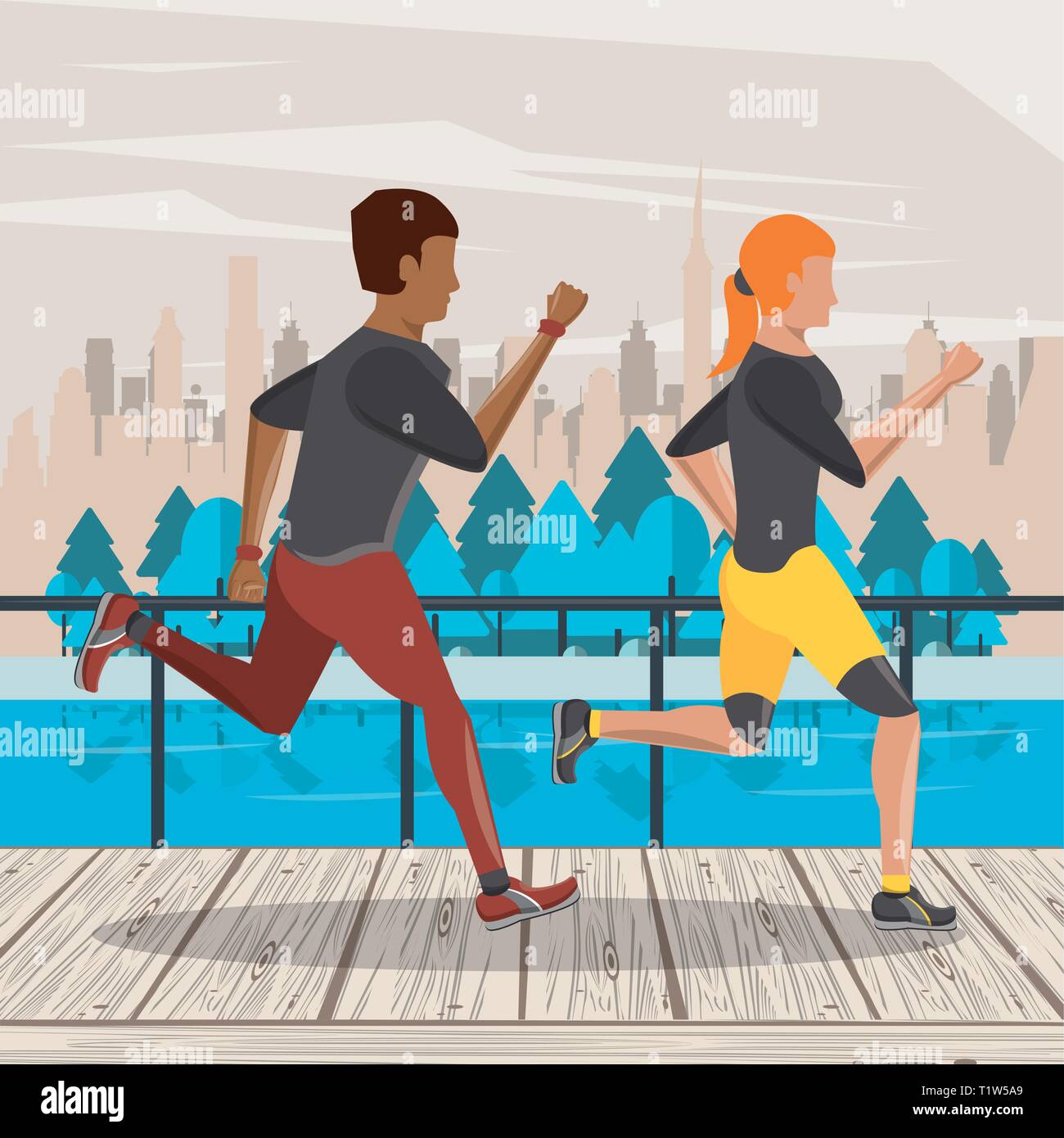 Fitness couple friends running Stock Vector Image & Art - Alamy