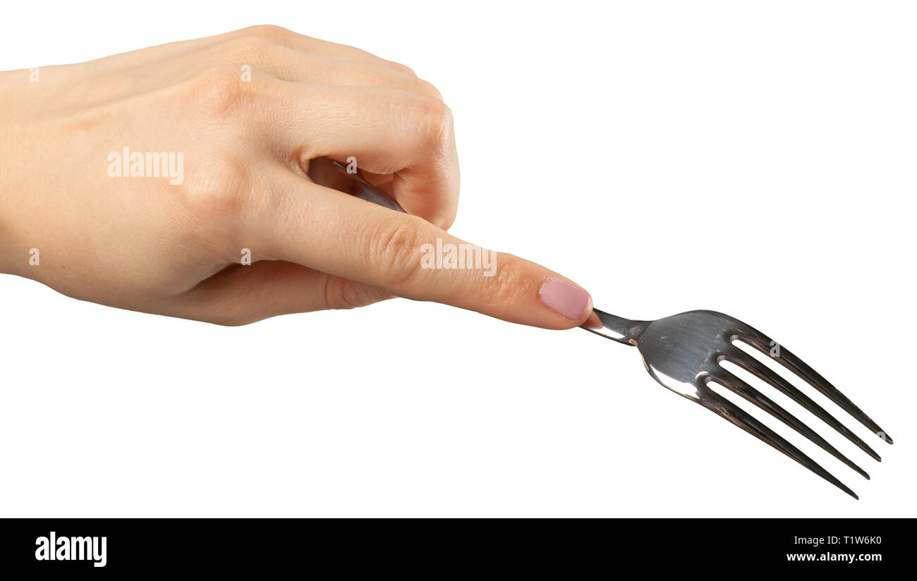 hand with fork on a white background Stock Photo - Alamy